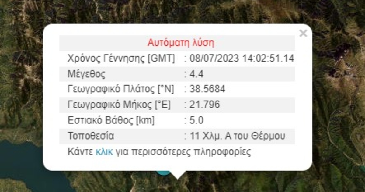Σεισμός τώρα στην Αιτωλοακαρνανία - Αισθητός στην Πάτρα
